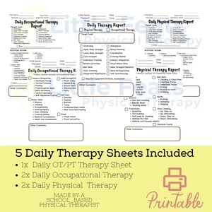 PT OT Daily Therapy Log Sheets School-based Physical Therapy ...