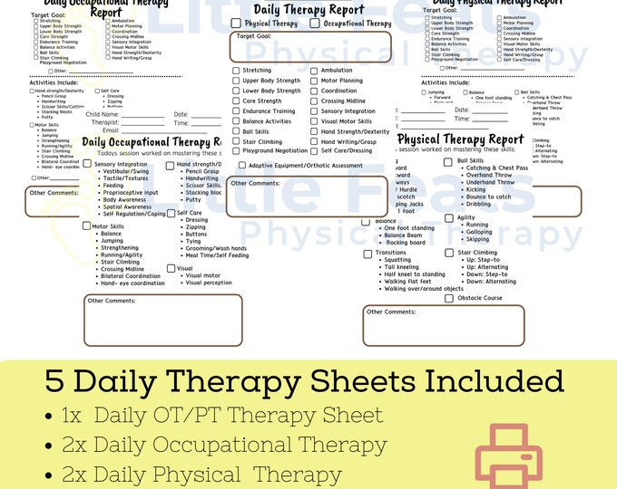 PT OT Daily Therapy Log Sheets School-based Physical Therapy ...