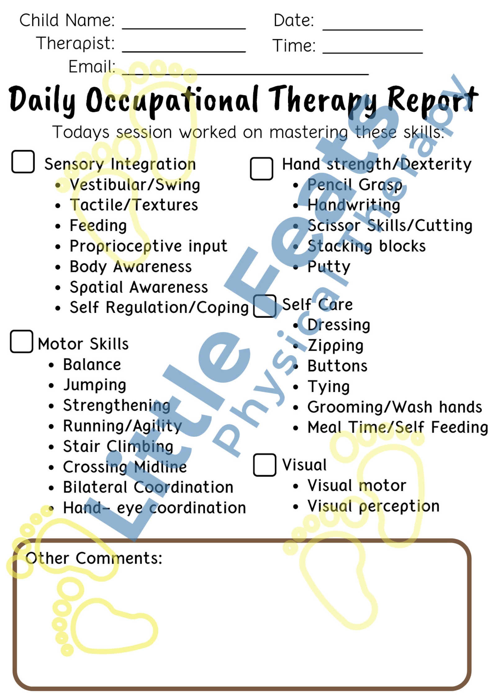 PT OT Daily Therapy Log Sheets School-based Physical Therapy ...