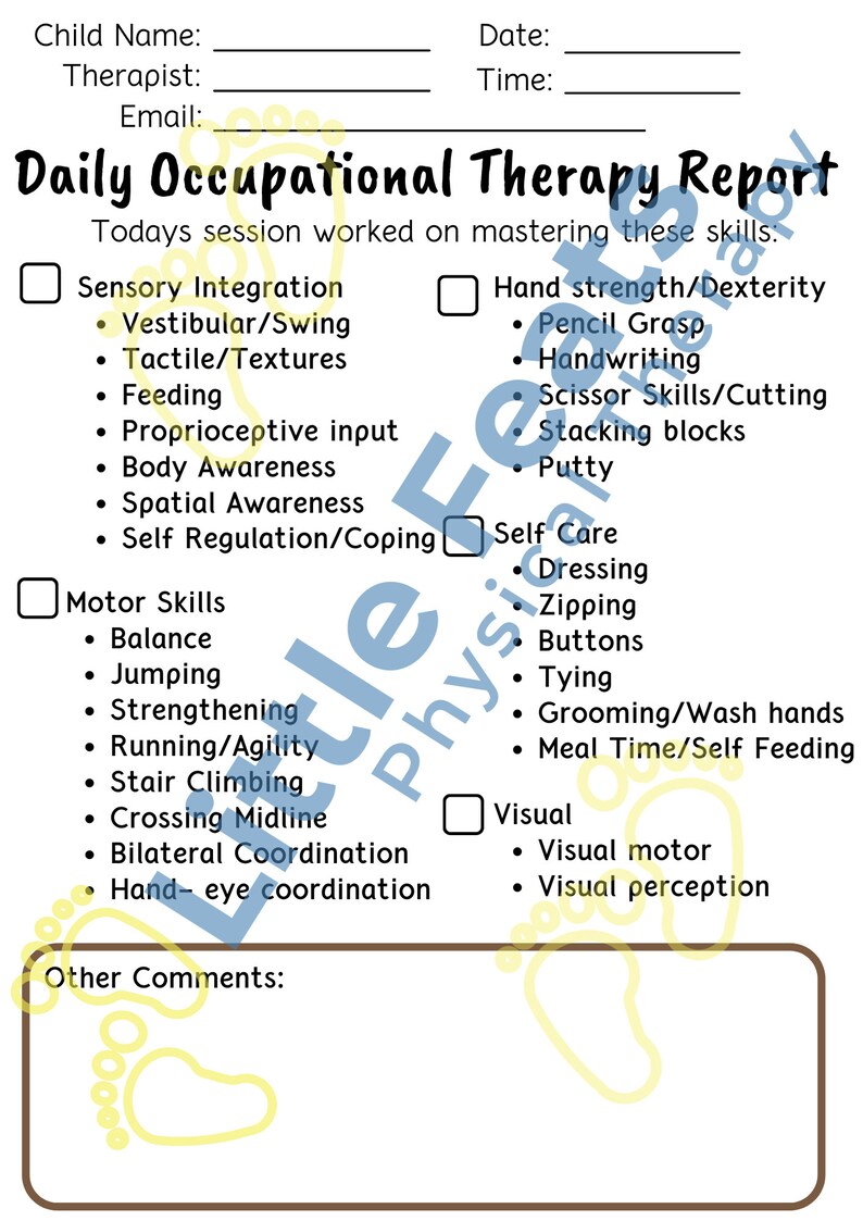 PT OT Daily Therapy Log Sheets School-based Physical Therapy ...