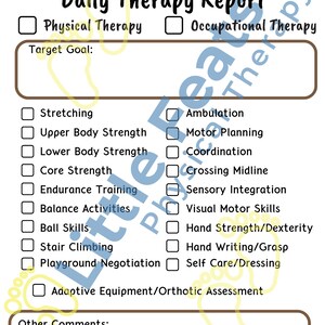 PT OT Daily Therapy Log Sheets School-based Physical Therapy ...