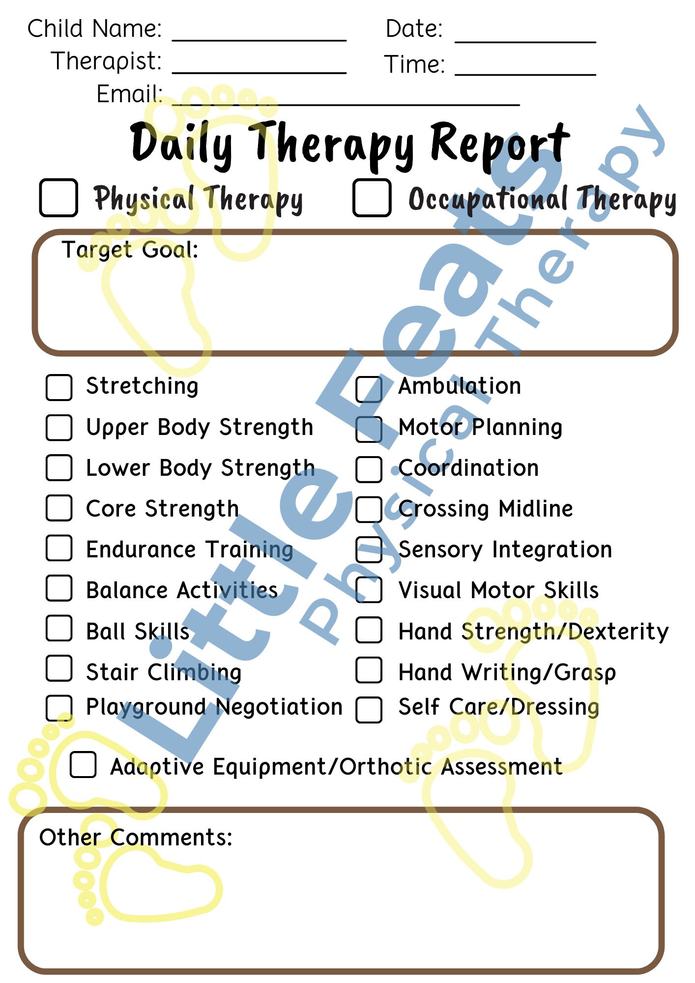 PT OT Daily Therapy Log Sheets School-based Physical Therapy ...