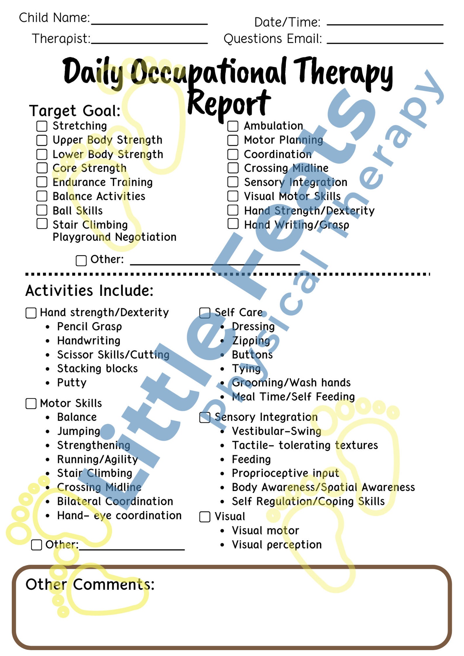 PT OT Daily Therapy Log Sheets School-based Physical Therapy ...
