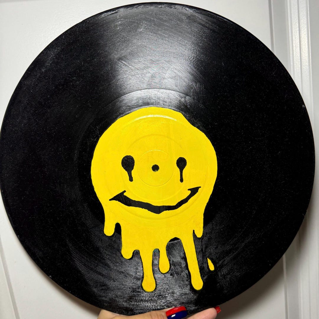 Yellow Dripping Smiley Face Painted Vinyl Record Room Decor, Wall Decor ...