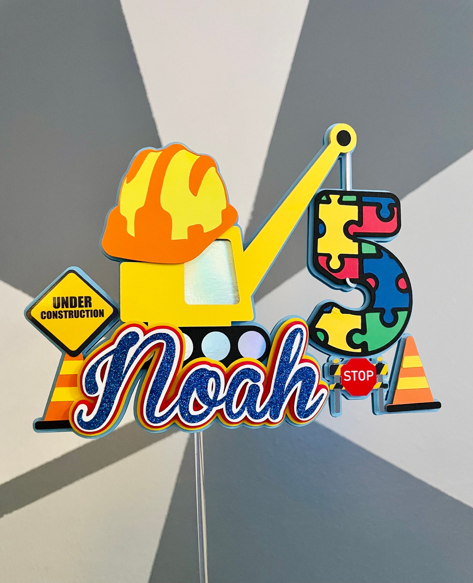 Autism Construction Cake Topper - Etsy