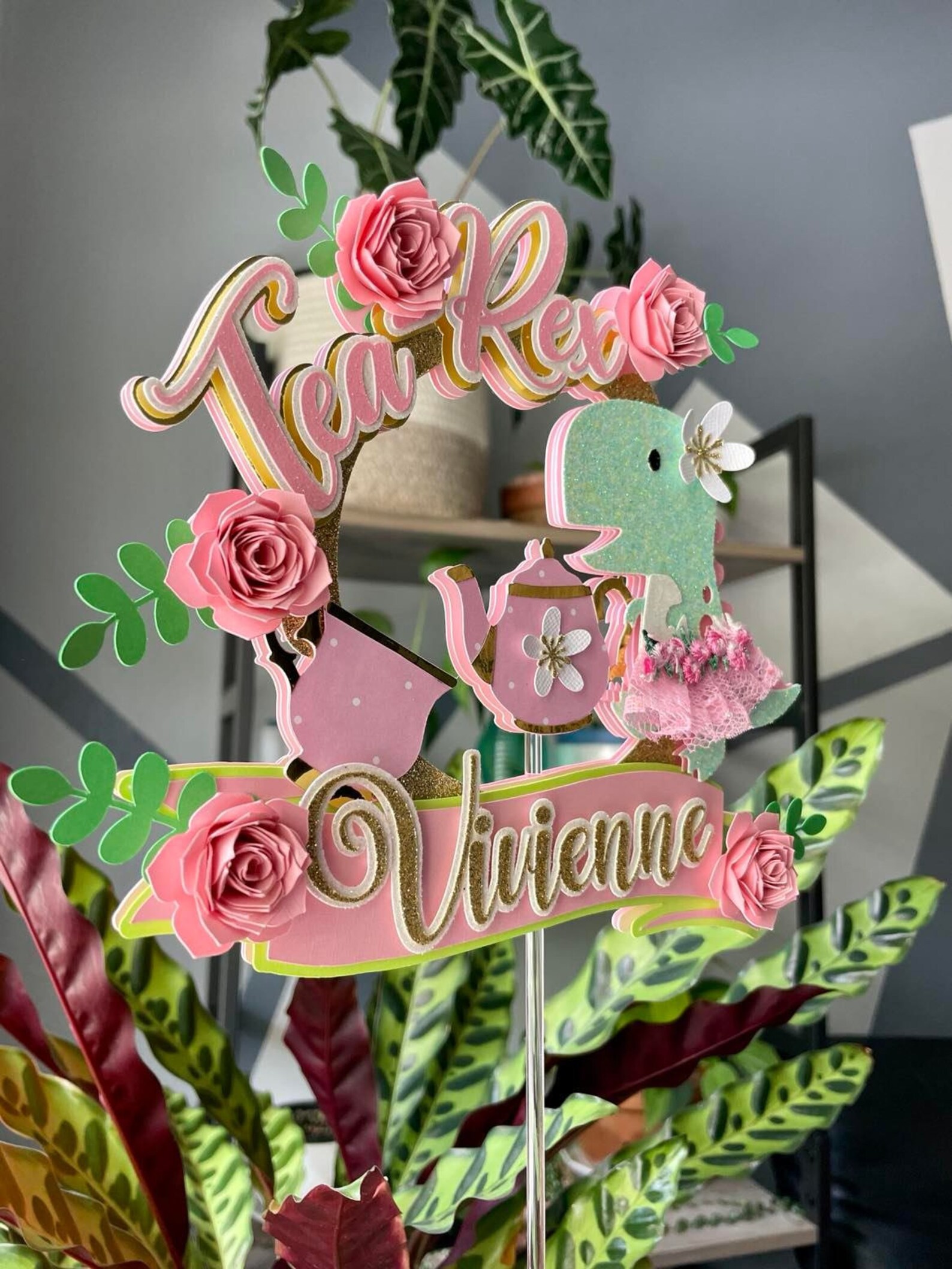 Dinosaur Tea Rex Party Cake Topper - Etsy