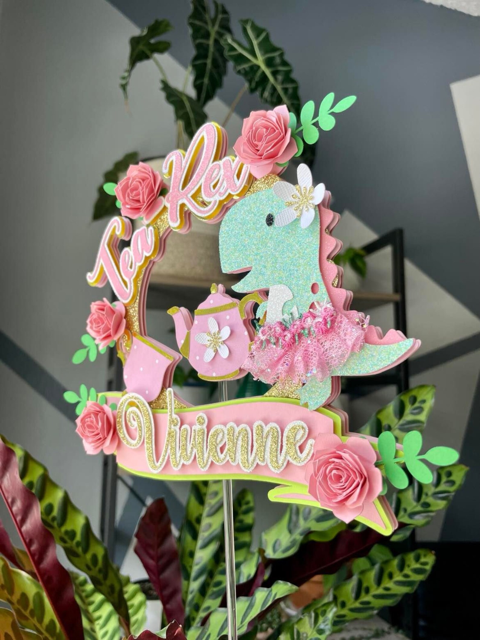 Dinosaur Tea Rex Party Cake Topper - Etsy