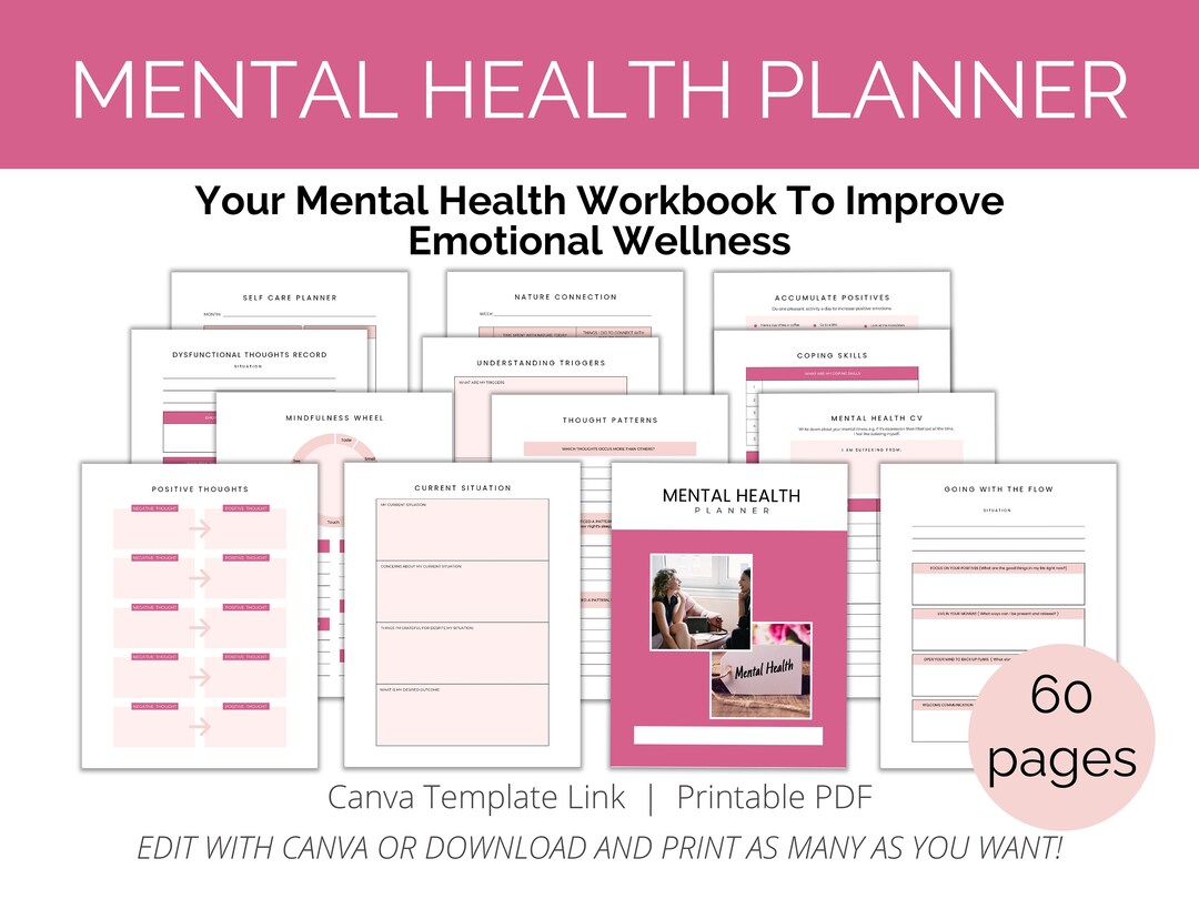 Mental Health Journal. Mental Health Tracker. Canva Template Pack ...