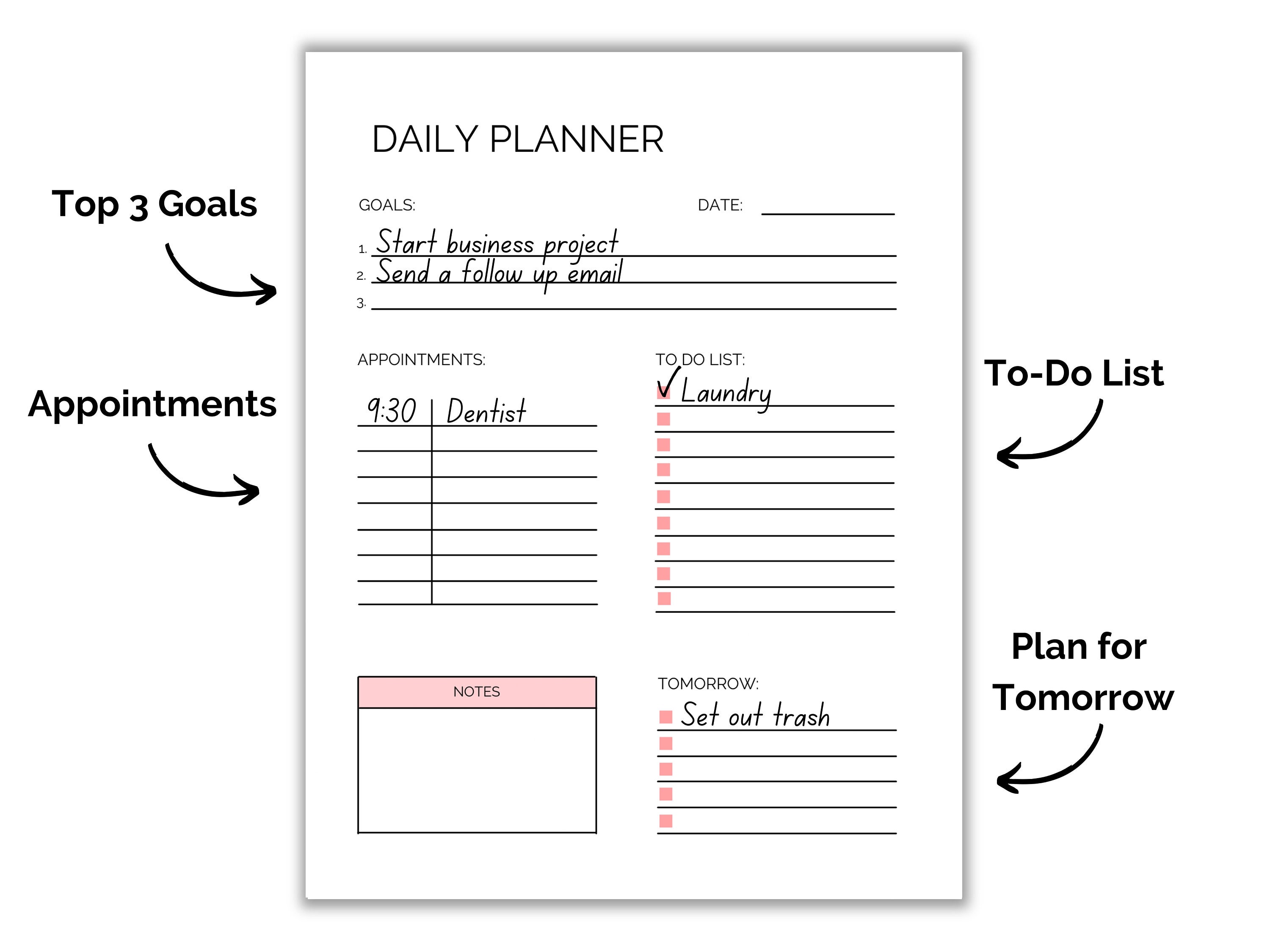 Daily Planner Printable. Includes a Daily to Do List. Use for Work Life ...