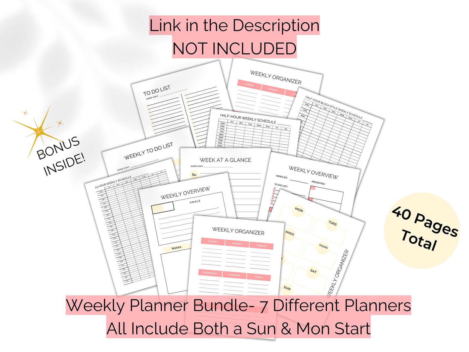 Weekly Planner Printable. Weekly Organizer Style. Undated. Great Weekly ...