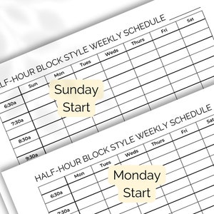 Half Hour Weekly Planner. Block Style Schedule Included. Plot Out Your ...