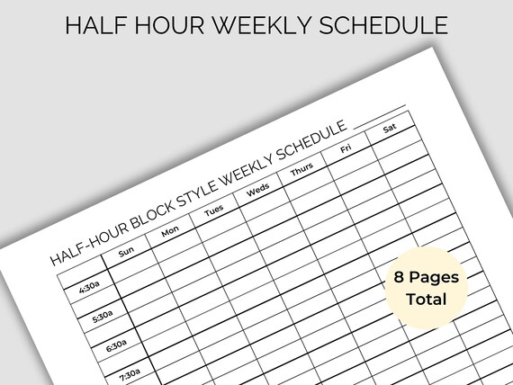 Half Hour Weekly Planner. Block Style Schedule Included. Plot - Etsy