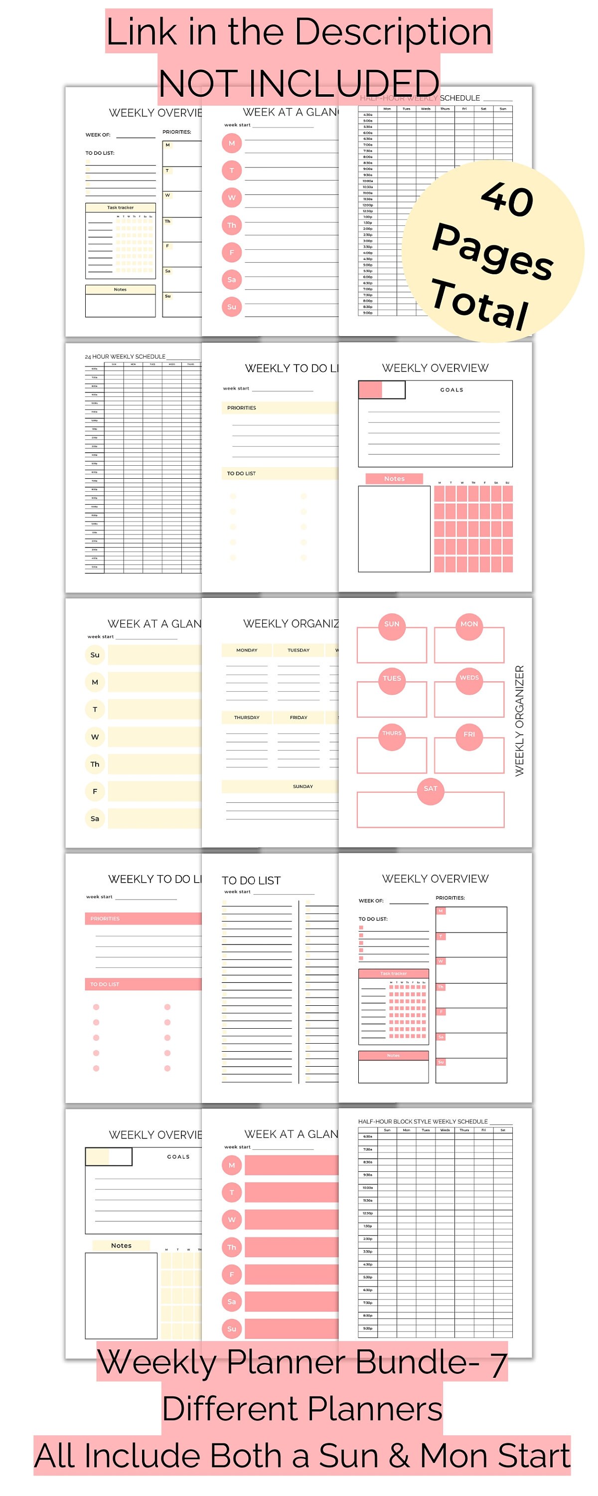 Weekly Planner Printable. Week at a Glance Style. Use It to Plot Out ...