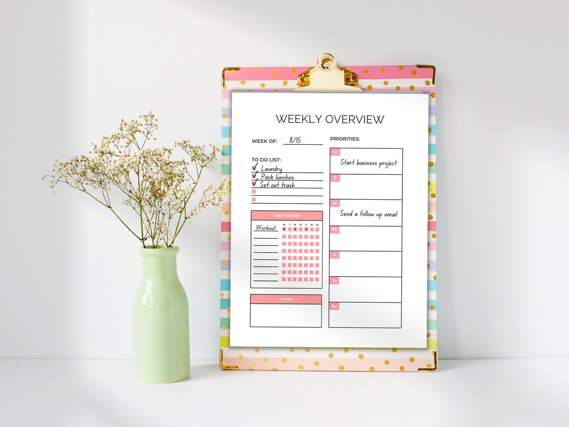 Weekly Planner Printable. Weekly Overview Style With a to Do List ...
