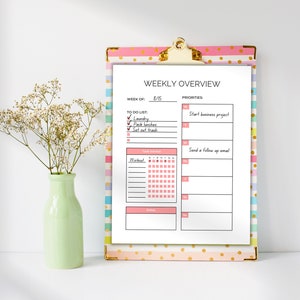 Weekly Planner Printable. Weekly Overview Style With a to Do List ...