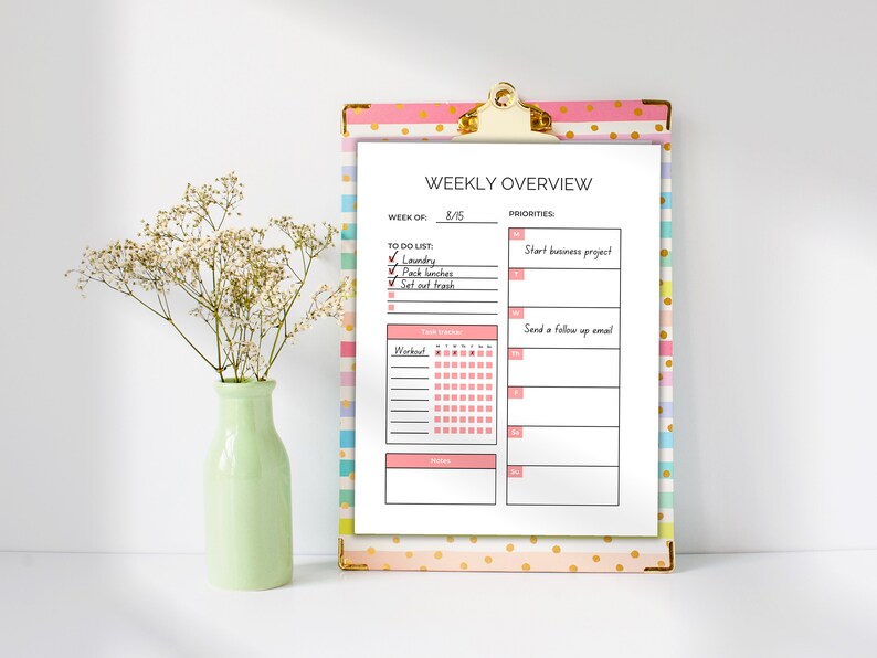 Weekly Planner Printable. Weekly Overview Style With a to Do List ...