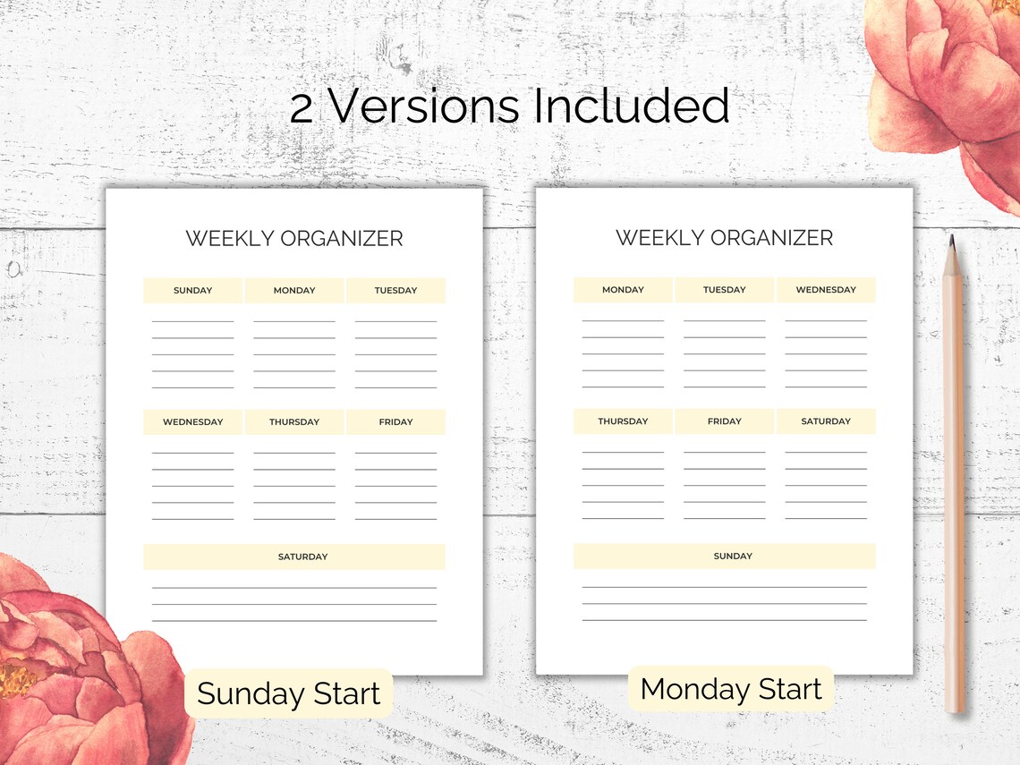 Weekly Planner Printable. Weekly Organizer Style. Undated. | Etsy