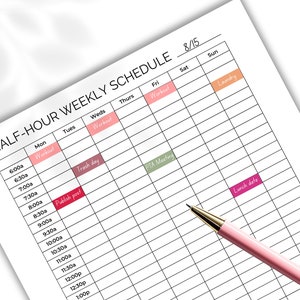 Half Hour Weekly Planner. Block Style Schedule Included. Plot Out Your ...