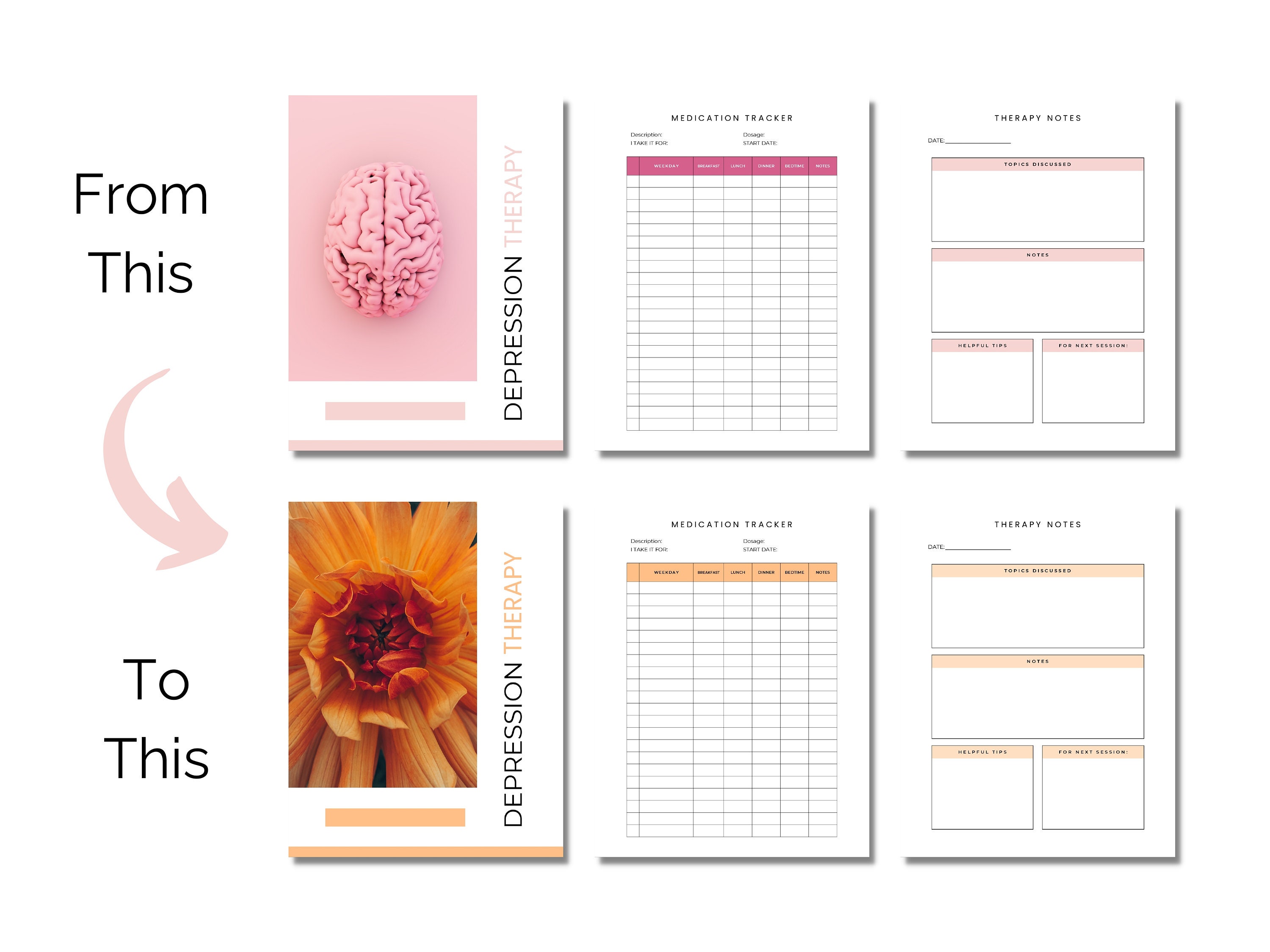 Depression Therapy Planner. Therapy Note Template. Canva - Etsy