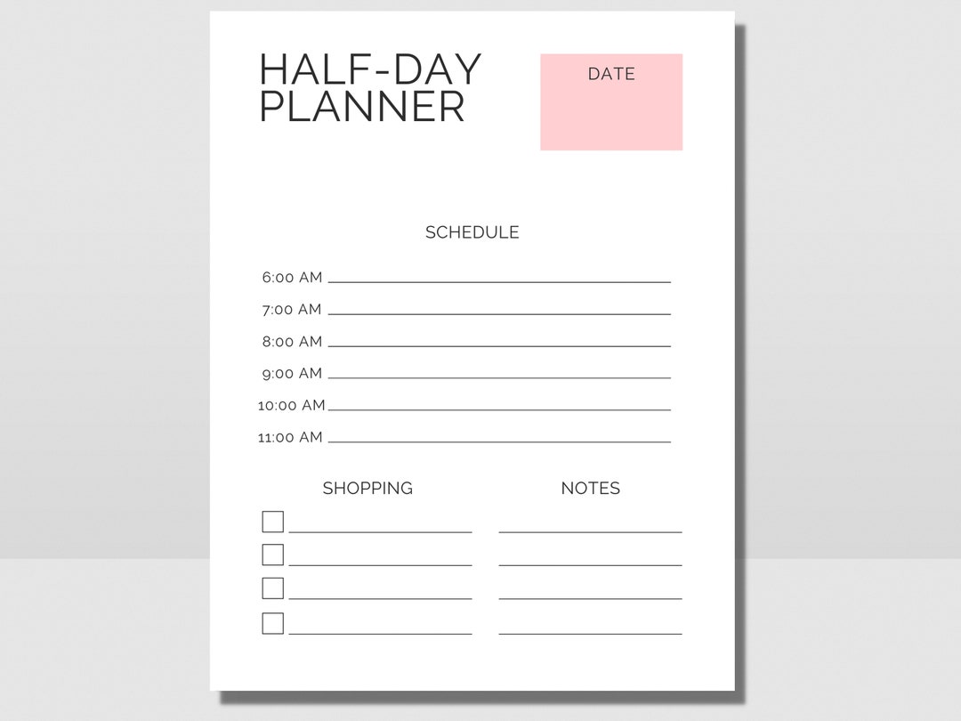 Daily Planner Printable- Half Day. PDF Has a Schedule and Shopping List ...