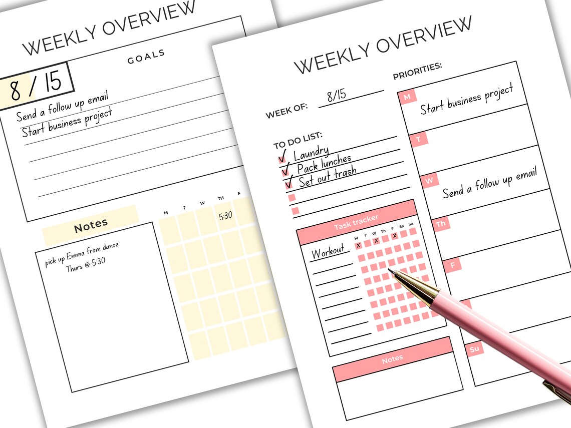 Weekly Planner Printable. Weekly Overview Style With a to Do List ...