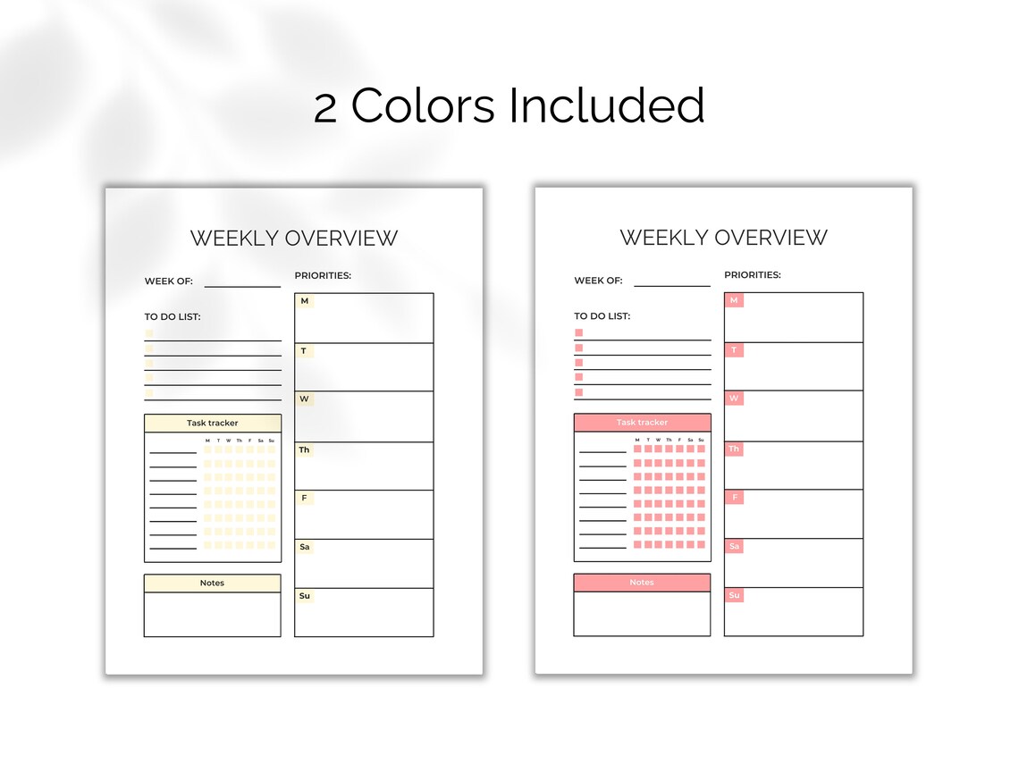 Weekly Planner Printable. Weekly Overview Style With a to Do List ...