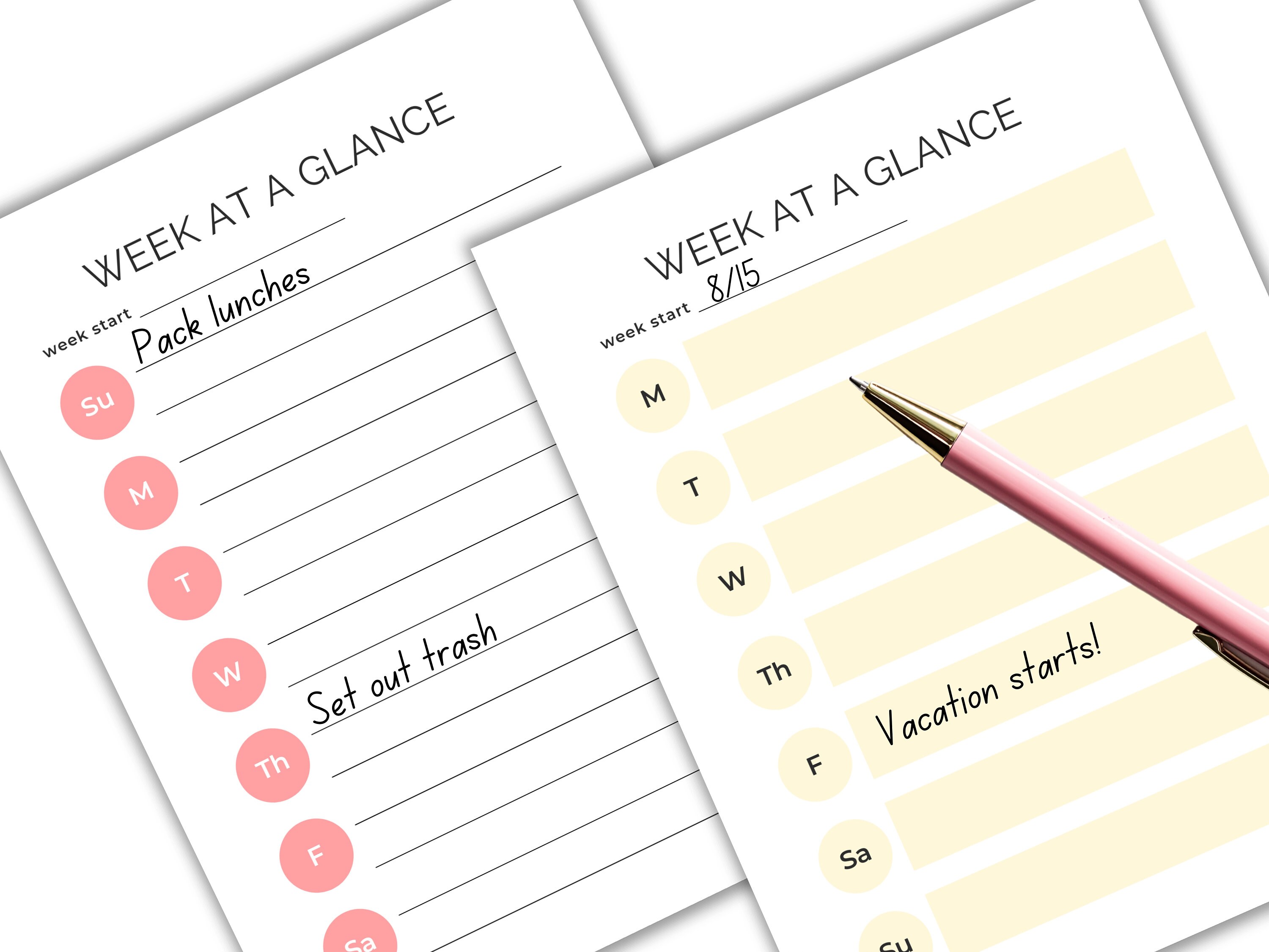 Weekly Planner Printable. Week at a Glance Style. Use It to Plot Out ...