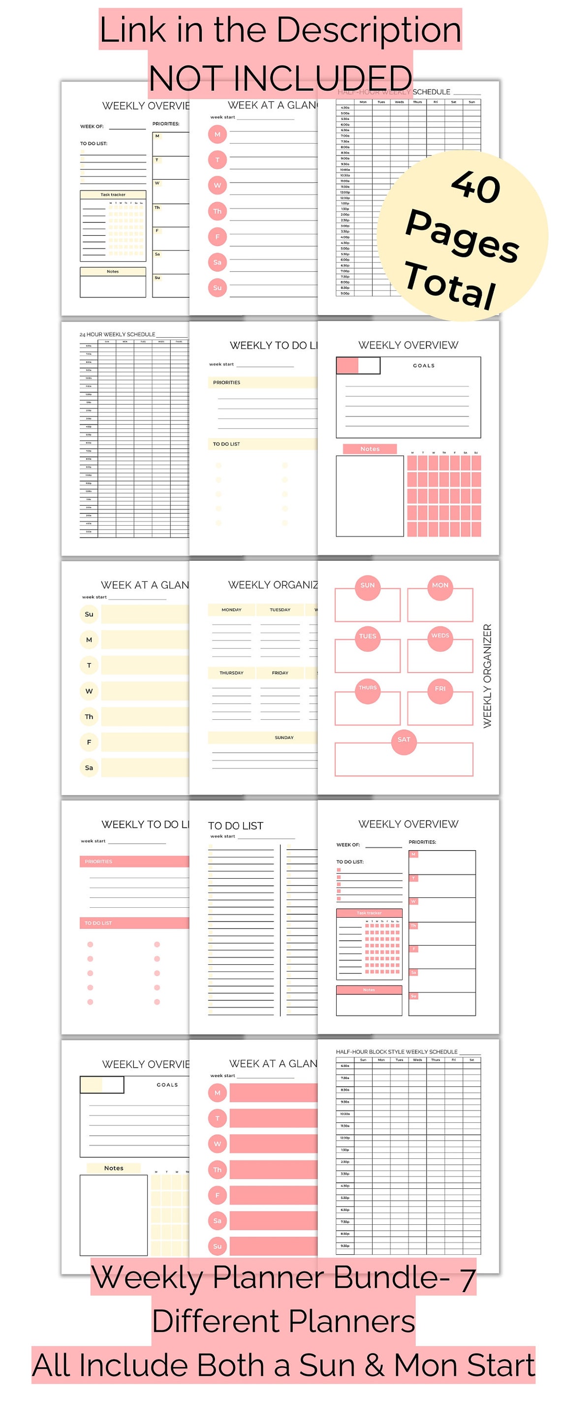 Weekly Planner Printable. Weekly to Do List Style. Use It as a Simple ...