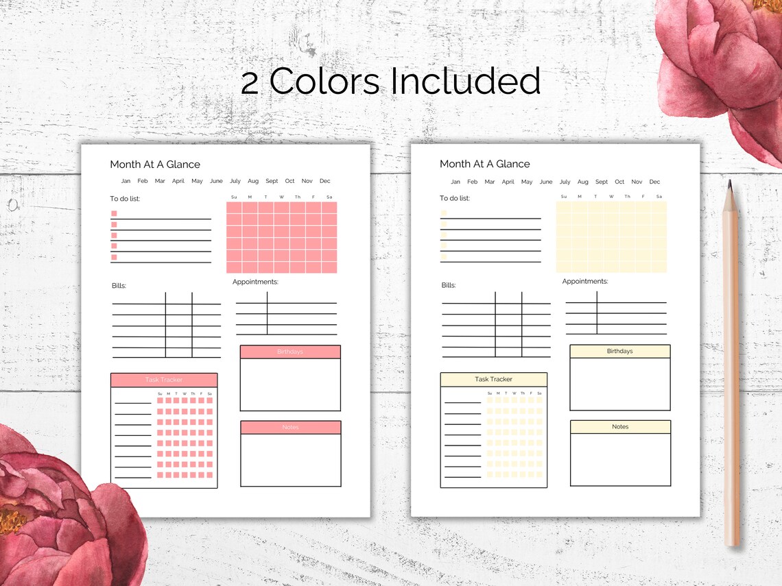 Month at a Glance Planner Printable. Undated. PDF Includes a | Etsy