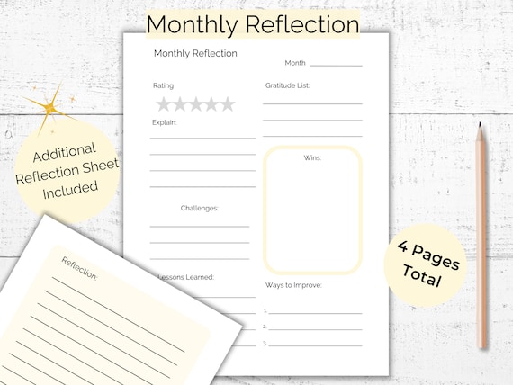 Monthly Reflection Printable Template. Use This PDF Worksheet | Etsy