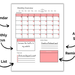 Monthly Overview Planner Printable. Month on One Page PDF. Has a Blank ...