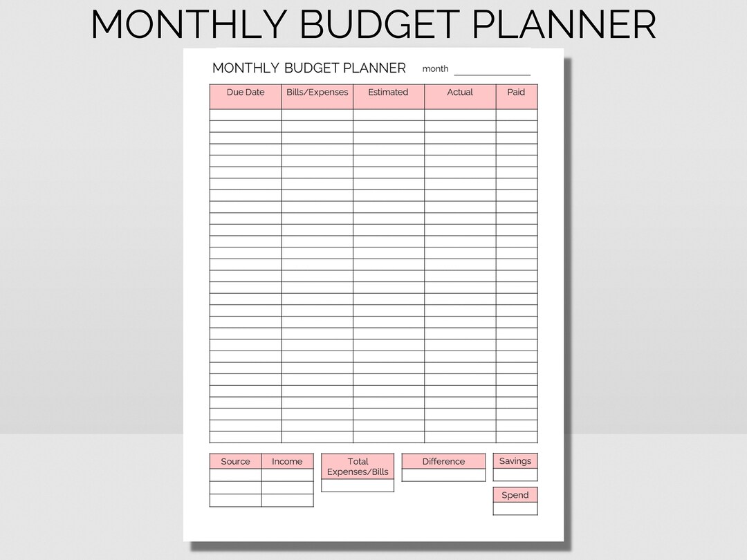 Printable Monthly Budget Planner. Personal Finance Budget. Income ...