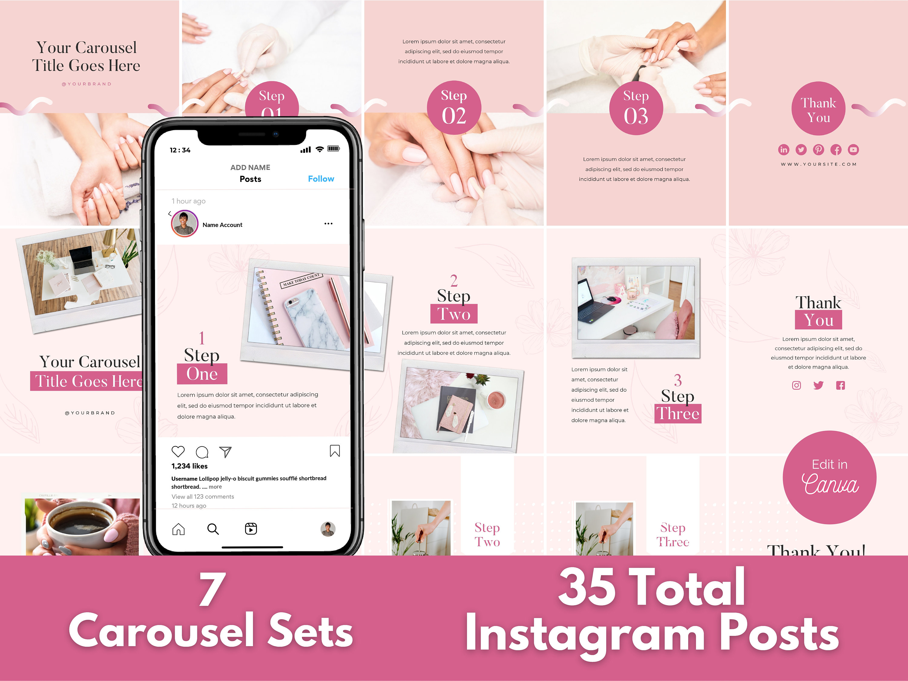 Instagram Carousel Template. Instagram Template. Pink Instagram Posts ...