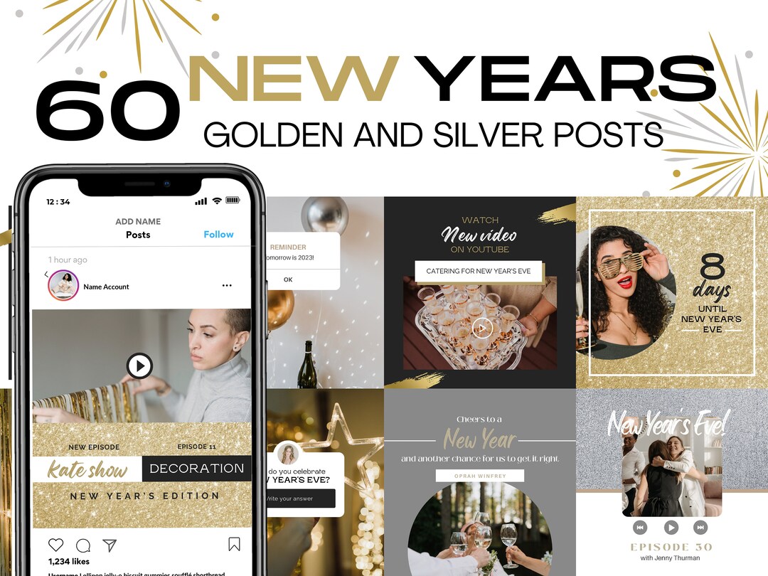 New Year Instagram Post Canva Templates. New Year Engagement Social ...