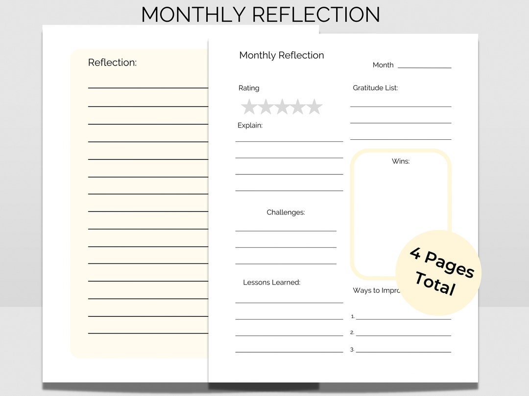 Monthly Reflection Printable Template. Use This PDF Worksheet as a ...