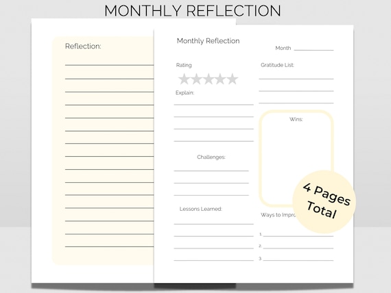 Monthly Reflection Printable Template. Use This PDF Worksheet - Etsy