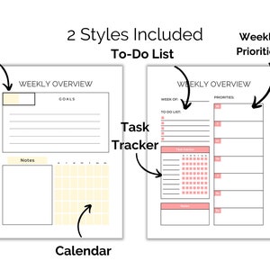Weekly Planner Printable. Weekly Overview Style With a to Do List ...