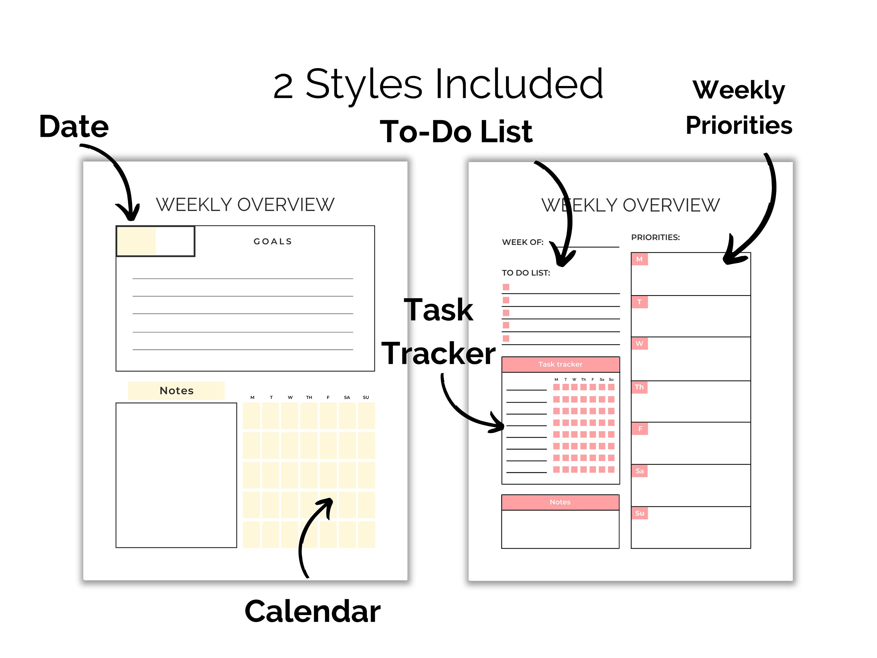 Weekly Planner Printable. Weekly Overview Style With a to Do List ...