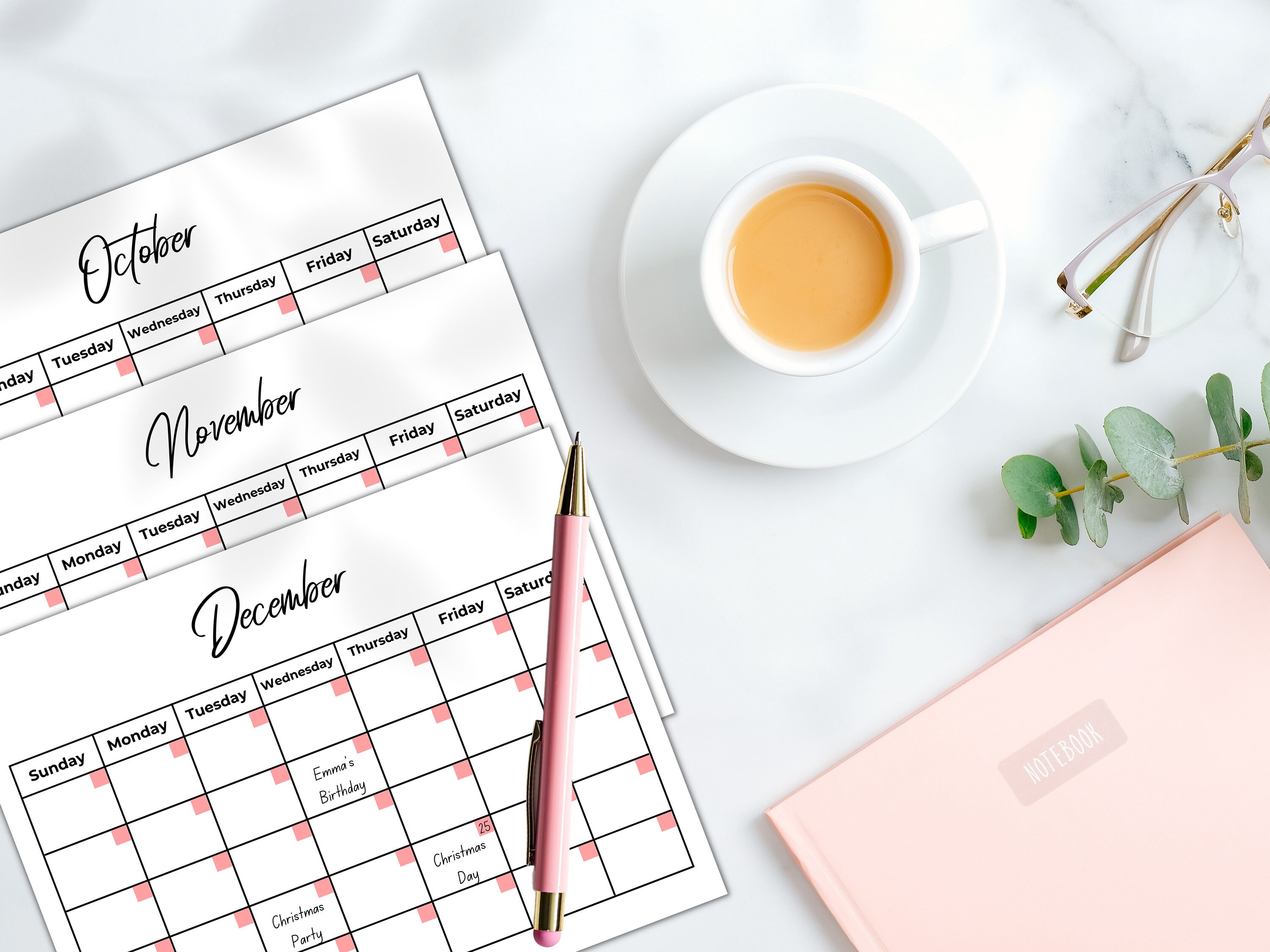 Monthly Blank Calendar Printable. Full Year Calendar 12 Horizontal ...