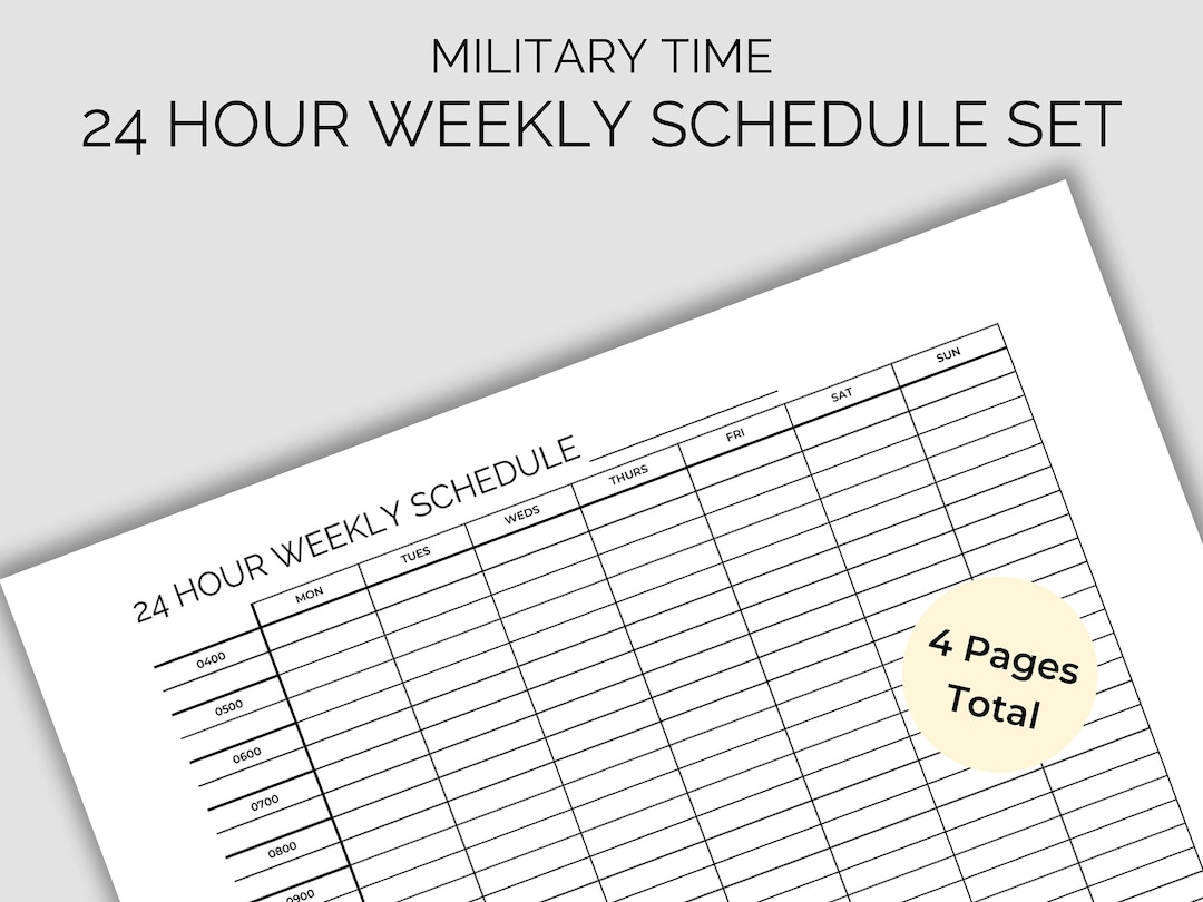 24 Hour Weekly Schedule- Printable Planner. Plot Out a Weekly Agenda ...