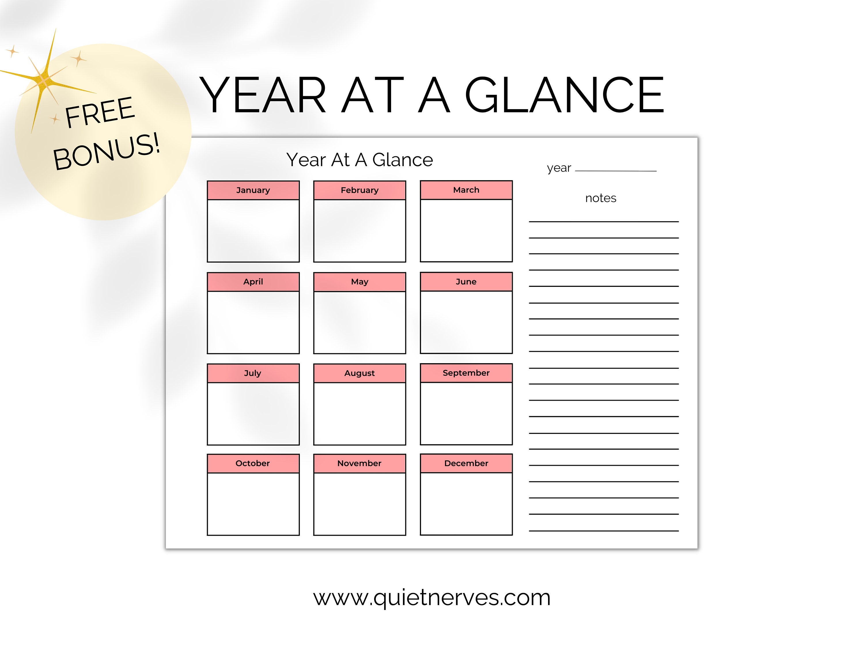 Monthly Blank Calendar Printable. Full Year Calendar 12 Horizontal ...