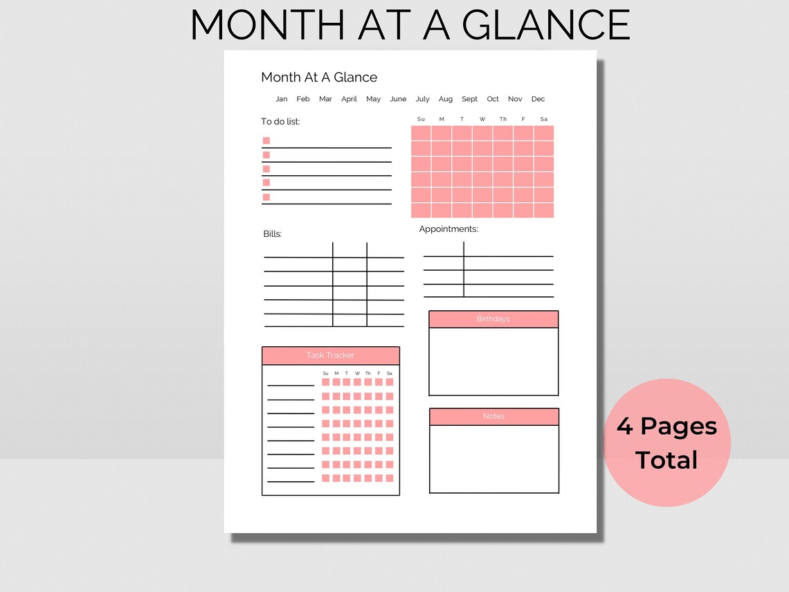 Month at a Glance Planner Printable. Undated. PDF Includes a to Do List ...