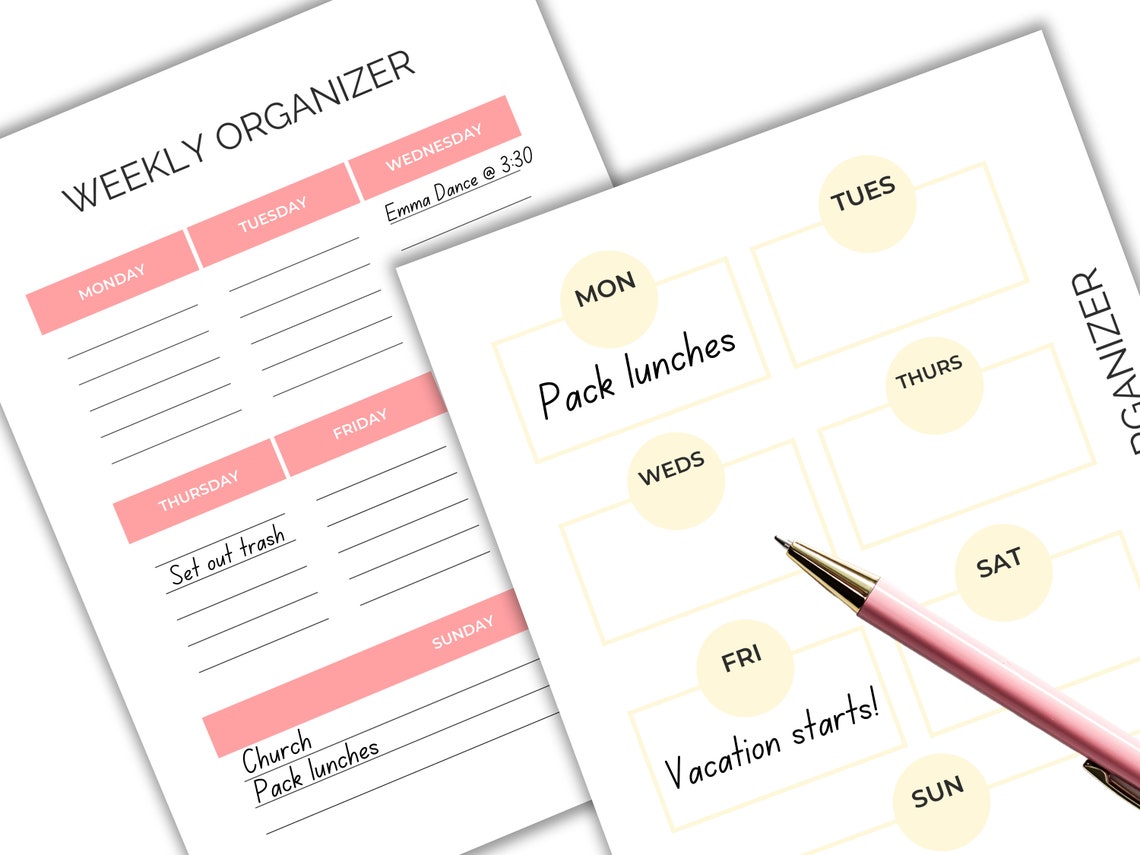 Weekly Planner Printable. Weekly Organizer Style. Undated. Great Weekly ...