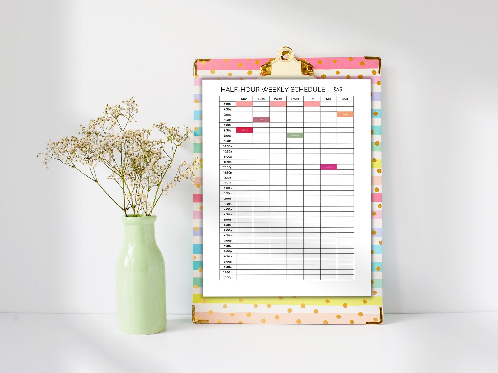 Half Hour Weekly Planner. Block Style Schedule Included. Plot Out Your ...