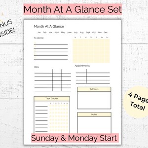 Month at a Glance Planner Printable. Undated. PDF Includes a | Etsy