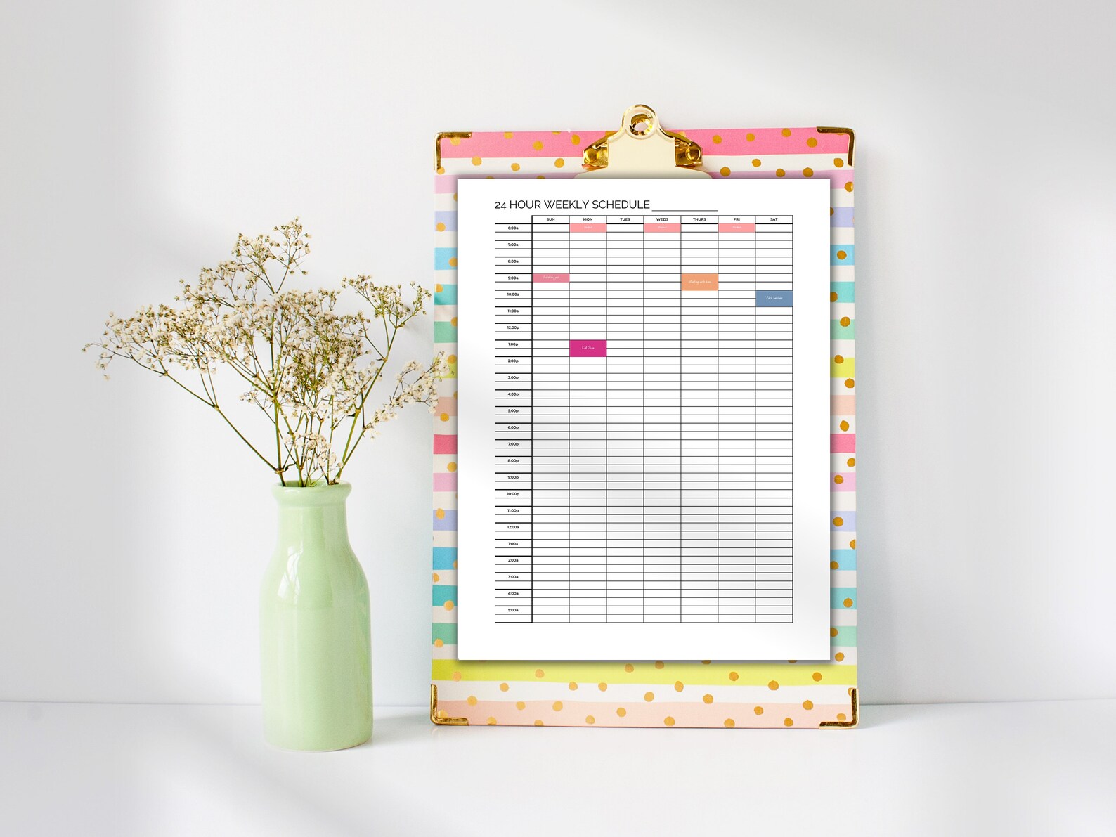 24 Hour Weekly Schedule Printable Planner. Plot Out a Weekly Agenda for ...
