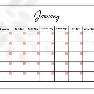 Monthly Blank Calendar Printable. Full Year Calendar 12 Horizontal ...