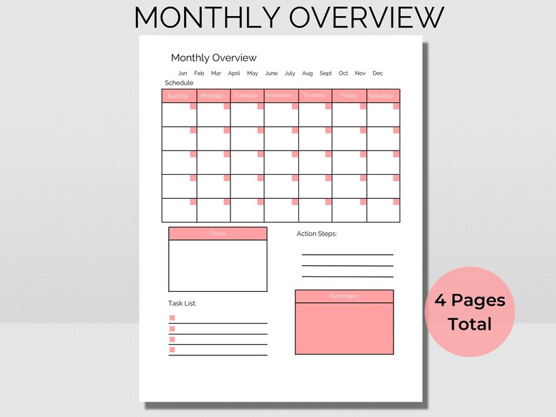 Monthly Overview Planner Printable. Month on One Page PDF. Has a Blank ...