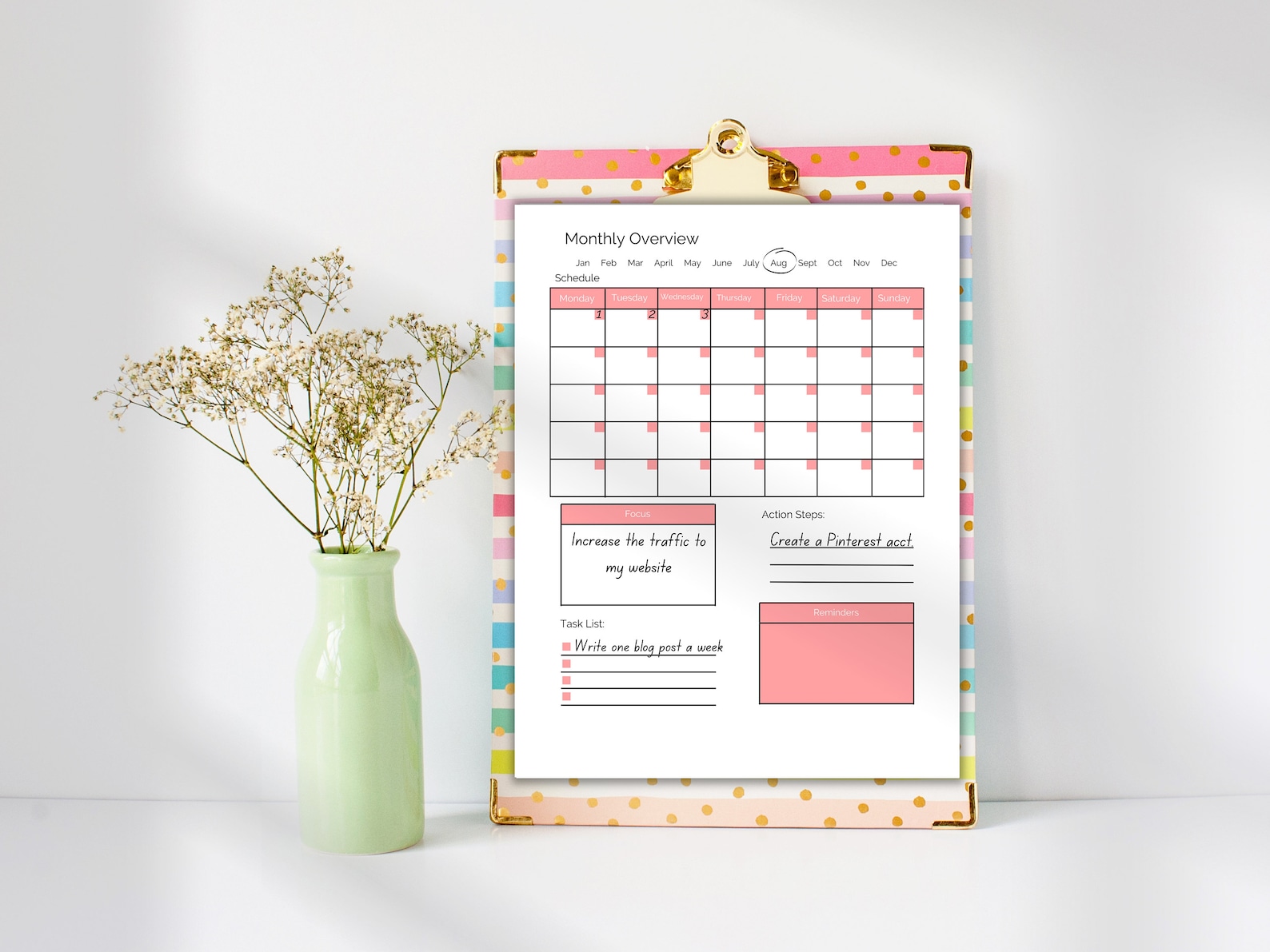 Monthly Overview Planner Printable. Month on One Page PDF. Has a Blank ...