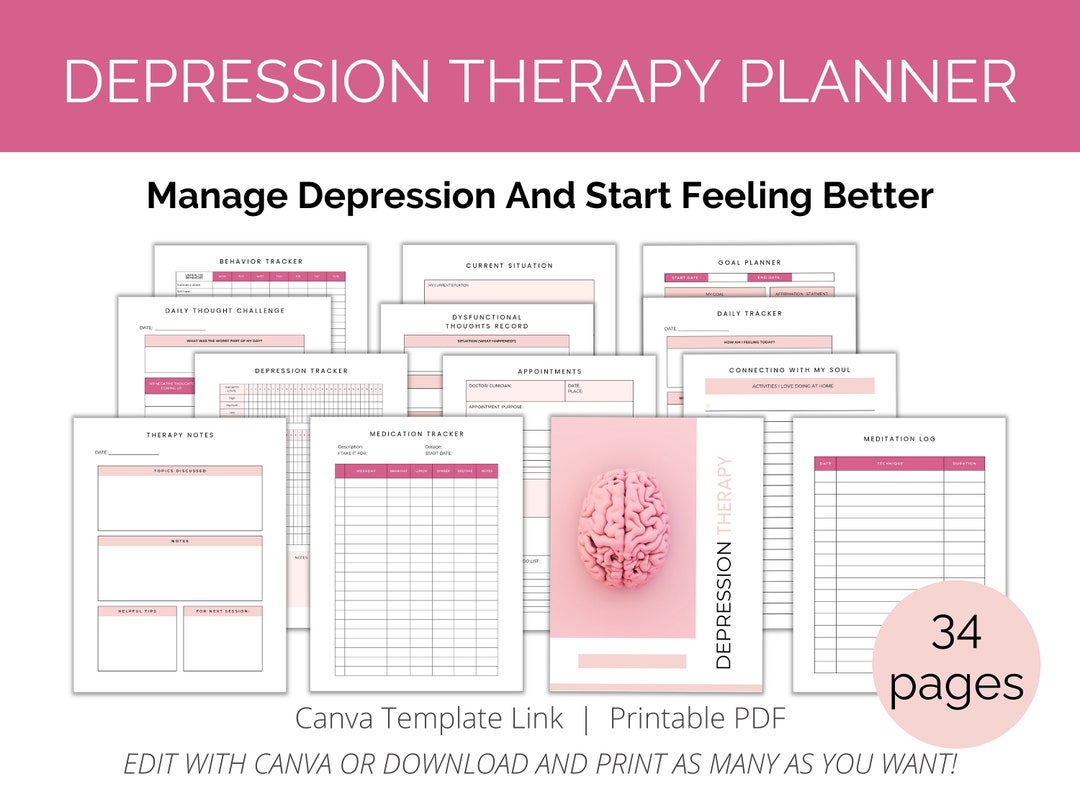 Depression Therapy Planner. Therapy Note Template. Canva Template ...